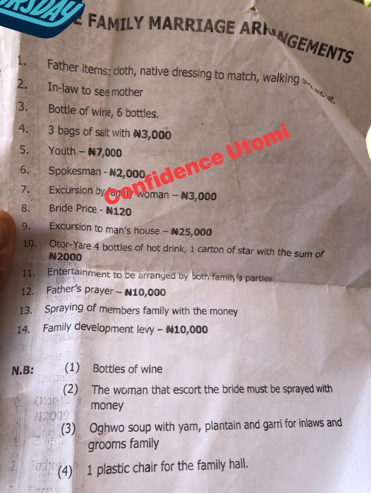 Not for sale - Nigerian woman shares her marriage list - Voice Air ...